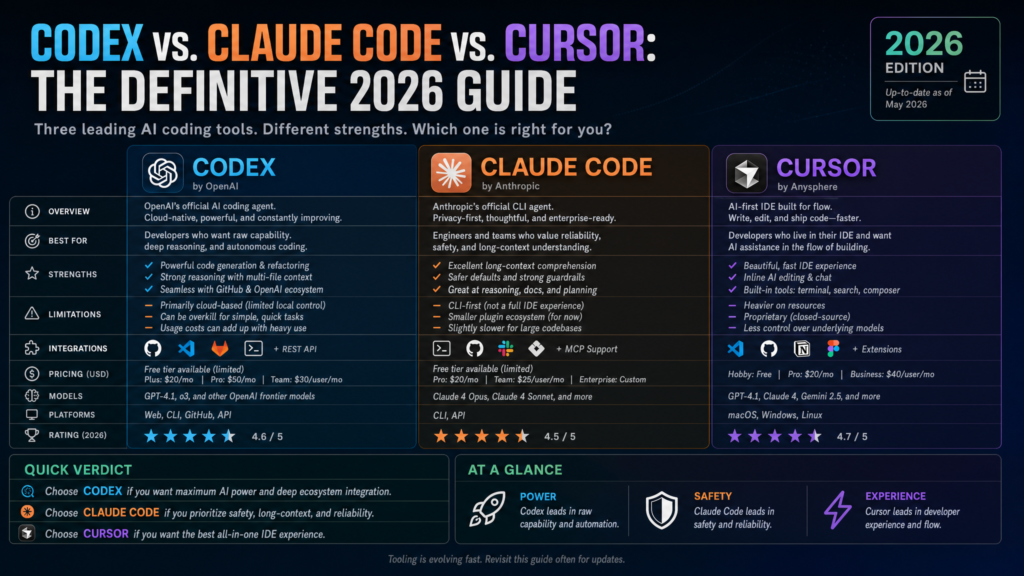 Codex vs. Claude Code vs. Cursor: The Definitive 2026 Guide - Kingy AI